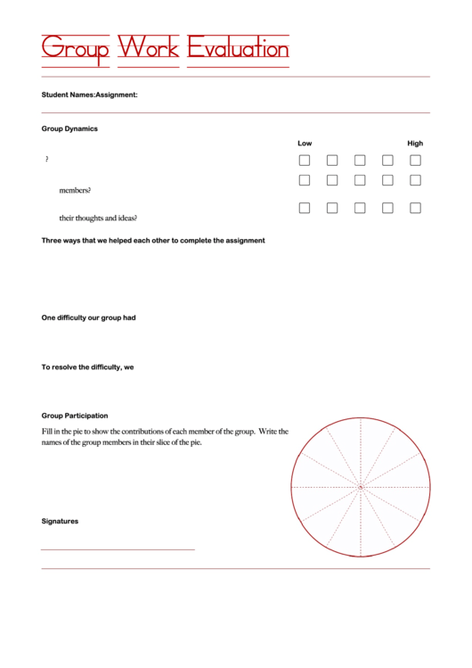 Group Work Evaluation printable pdf download