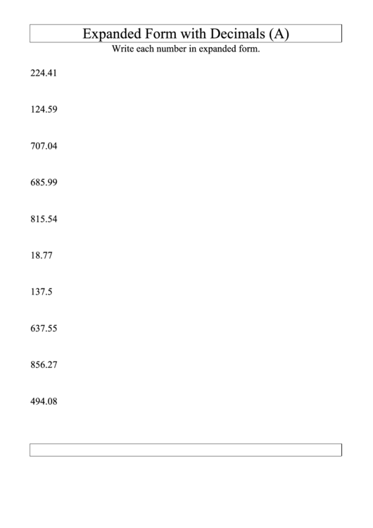 Expanded Form With Decimals printable pdf download
