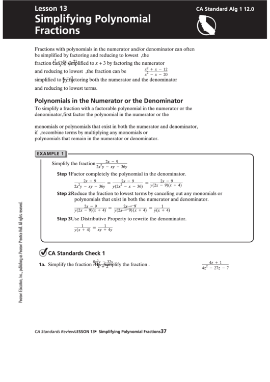 Simplifying Polynomial Fractions Worksheet Printable Pdf Download