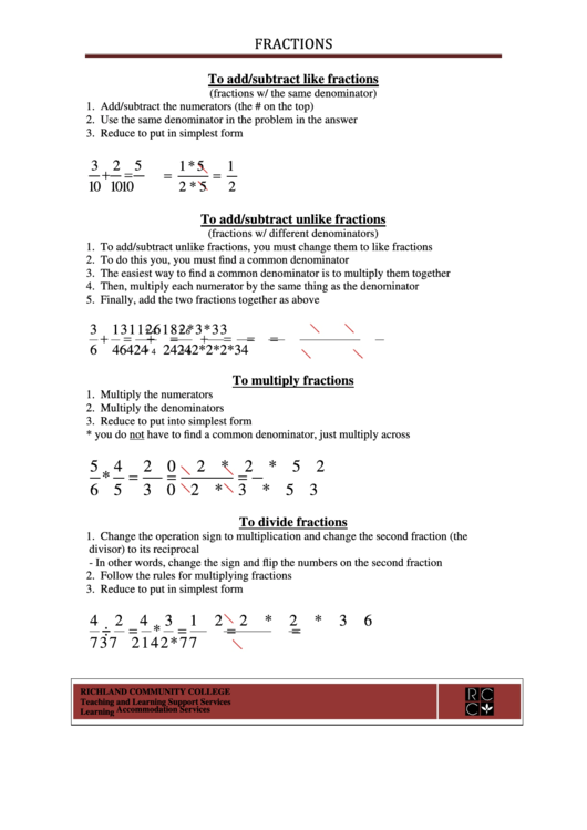 Top Fraction Cheat Sheets Free To Download In PDF Format