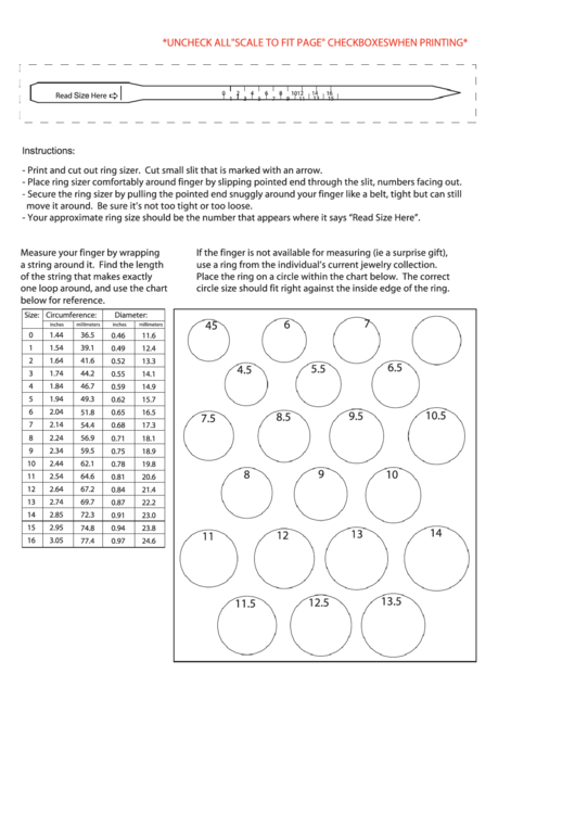 Ring Size Chart Printable Pdf Download