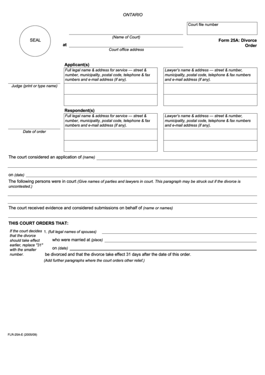 Fillable Divorce Order printable pdf download