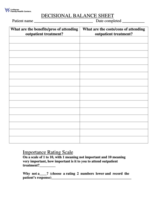 Patient Decisional Balance Sheet Printable Pdf Download