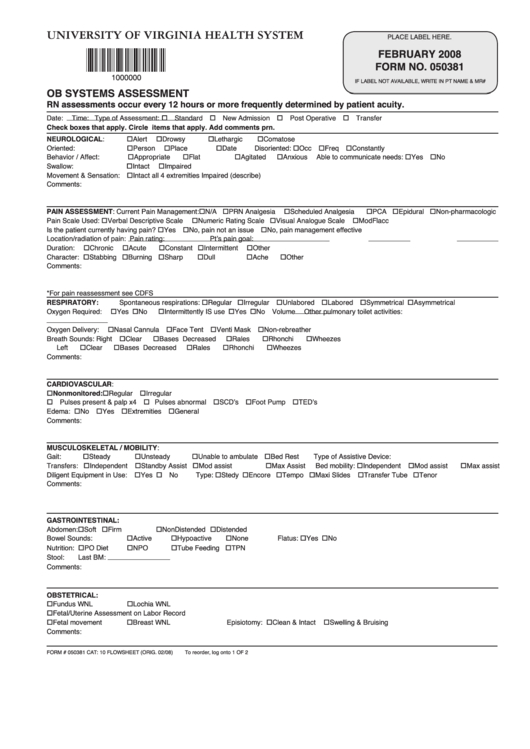 Ob System Assessment printable pdf download
