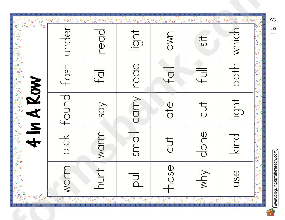 4 In A Row Game Template Printable Pdf Download