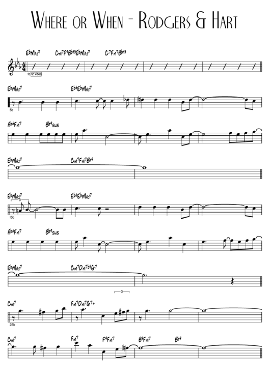 Where Or When Sheet Music Printable Pdf Download