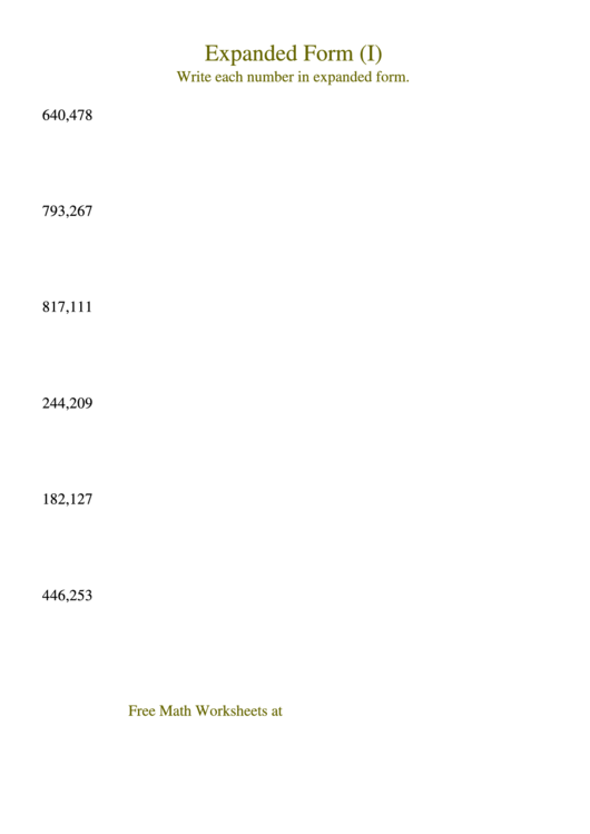 Expanded Form printable pdf download