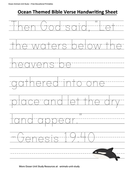 Ocean Themed Bible Verse Handwriting Sheet printable pdf download