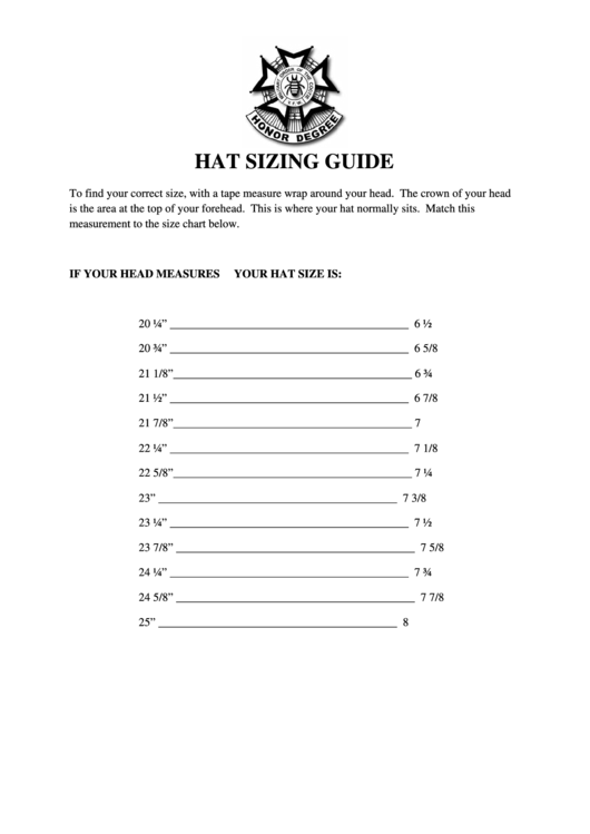 Honor Degree Hat Sizing Guide printable pdf download