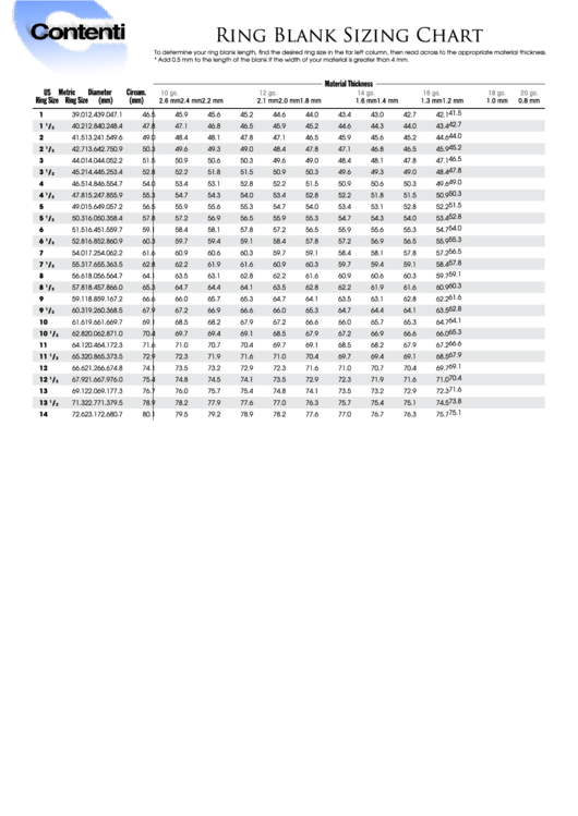 Contenti Ring Blank Sizing Chart Printable Pdf Download