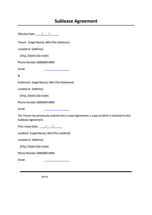Sublease Agreement printable pdf download