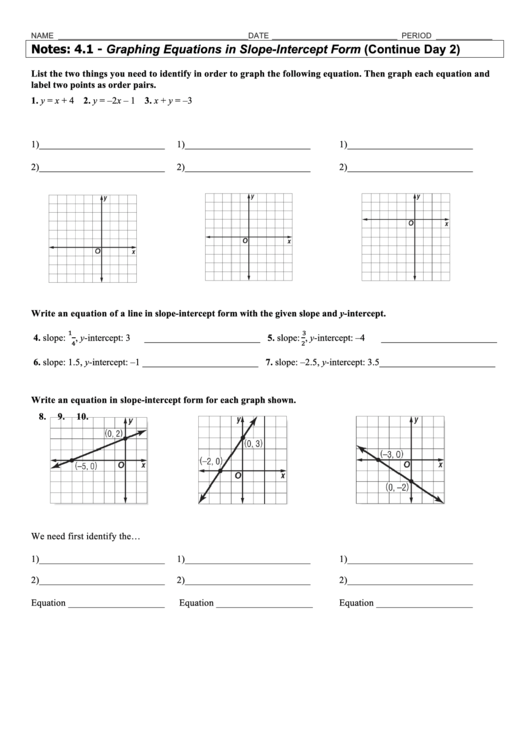 Slope Intercept Graphing Worksheet