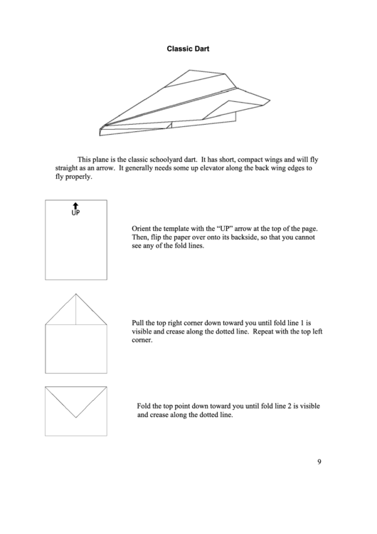 Classic Dart Paper Airplane Instructions Printable Pdf Download
